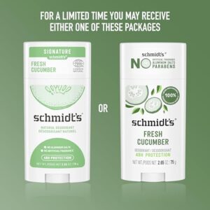 Schmidt's Aluminum-Free Vegan Deodorant Fresh Cucumber 4 Count for Women and Men, with 24 Hour Odor Protection, Natural Ingredients, Cruelty-Free, 2.65 oz