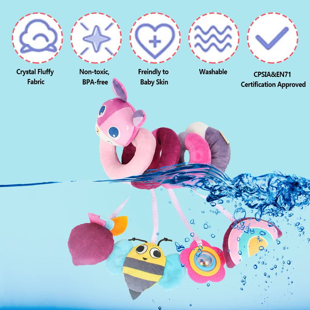 AIPINQI Spiral Activity Toy, Baby Car Seat Toys Comfortable Pram Crib Plush Toy for Boys Girls Colorful Spiral Hanging Toys for Car Seat, Rabbit