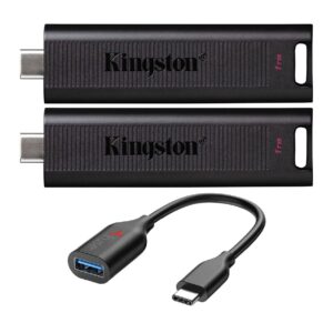 kingston 1tb datatraveler max usb 3.2 gen 2 type-c flash drive (2-pack) bundle with fuse usb-c otg cable (3 items)