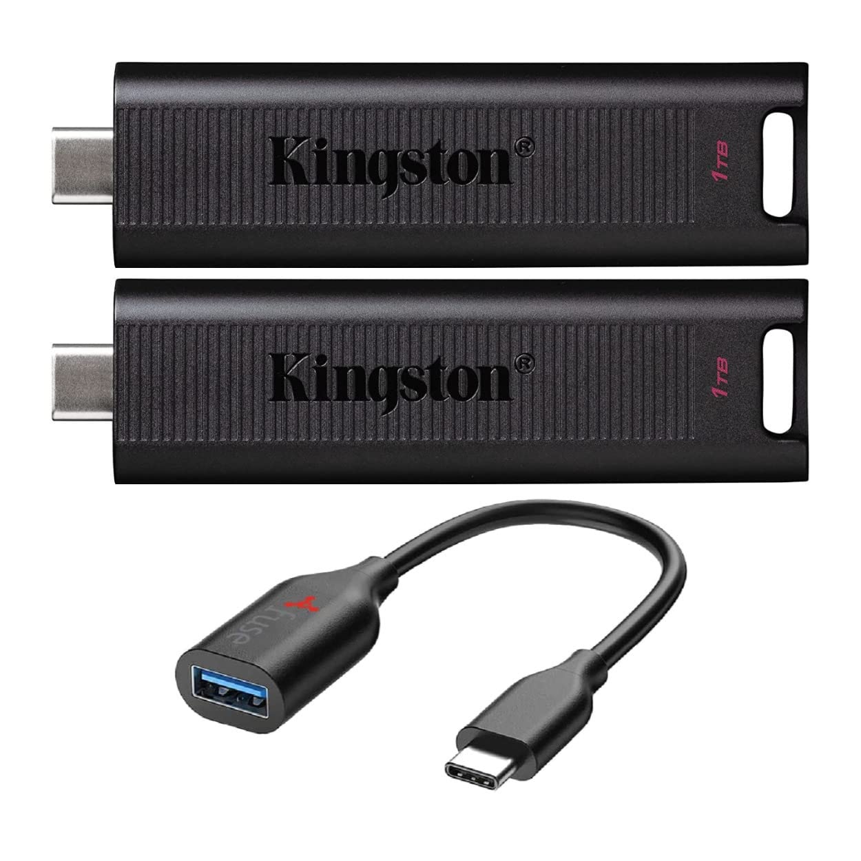 Kingston 1TB DataTraveler Max USB 3.2 Gen 2 Type-C Flash Drive (2-Pack) Bundle with Fuse USB-C OTG Cable (3 Items)