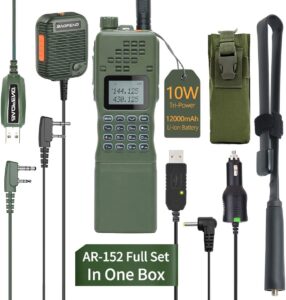 ar-152 10w powerful ham radio military grade long range two way radio with 12000mah larger battery,tactical antenna,speaker mic and usb charging cable full kits