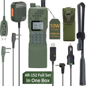 AR-152 10W Powerful Ham Radio Military Grade Long Range Two Way Radio with 12000mAh Larger Battery,Tactical Antenna,Speaker Mic and USB Charging Cable Full Kits