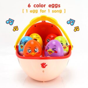 LinseyFun Baby Easter Egg Toy Basket, 6PCS Matching Eggs, Easter Musical Eggs for Babies Toddlers, Easter Basket Ideas for 1 2 3 4 5 Year Old Boys & Girls