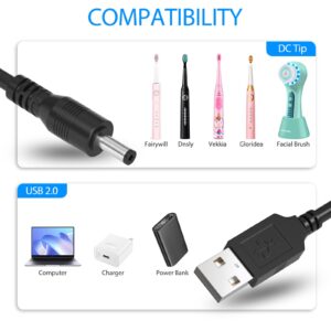 Charger Cable for Fairywill Sonic Electric Toothbrush FW917 SG508 FW508 FW507 FWP11 FWD1 FWD3 FWD7 FWD8 FWE11 FWT9 P11,Dnsly,Vekkia,Gloridea,Mornwell,Power Supply Electric Toothbrush Charging Cord