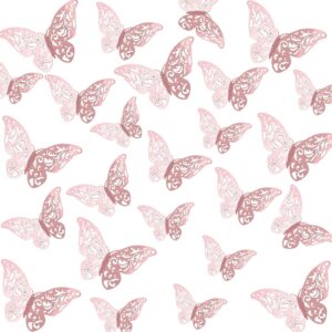 3d butterfly wall decals, 48pcs 3 sizes 3d butterfly wall stickers butterfly wall decor decal removable mural for bedroom living room nursery classroom offices wedding party cake decoration(rose gold)