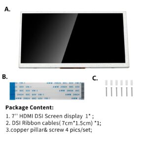 AURSINC 7 inch HDMI Screen LCD Display Monitor for Raspberry Pi 4 4B 3B+ 3B 3A+ 2B B+ Windows 7/8/10 | Capacitive Panel with DSI Cable | 800x480 Pixel | Plug&Play Driver Free (NOT Touchscreen)