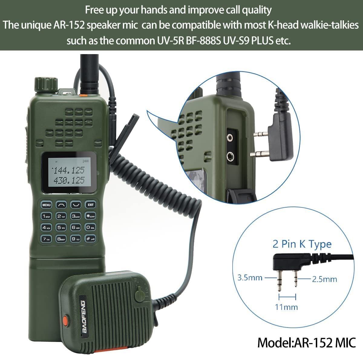 AR-152 10W Powerful Ham Radio Military Grade Long Range Two Way Radio with 12000mAh Larger Battery,Tactical Antenna,Speaker Mic and USB Charging Cable Full Kits