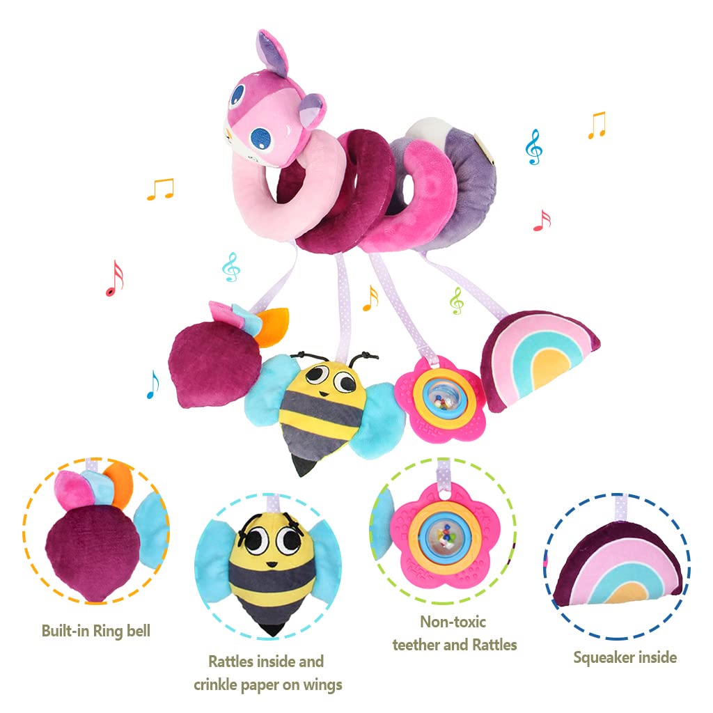 AIPINQI Spiral Activity Toy, Baby Car Seat Toys Comfortable Pram Crib Plush Toy for Boys Girls Colorful Spiral Hanging Toys for Car Seat, Rabbit