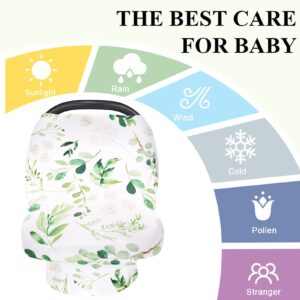 Car Seat Cover for Babies & Nursing Pillow Cover, Green Leaf Car seat Canopy for Boys Girls, Breastfeeding Pillow Slipcover, Soft Fabric Fits Snug On Infant