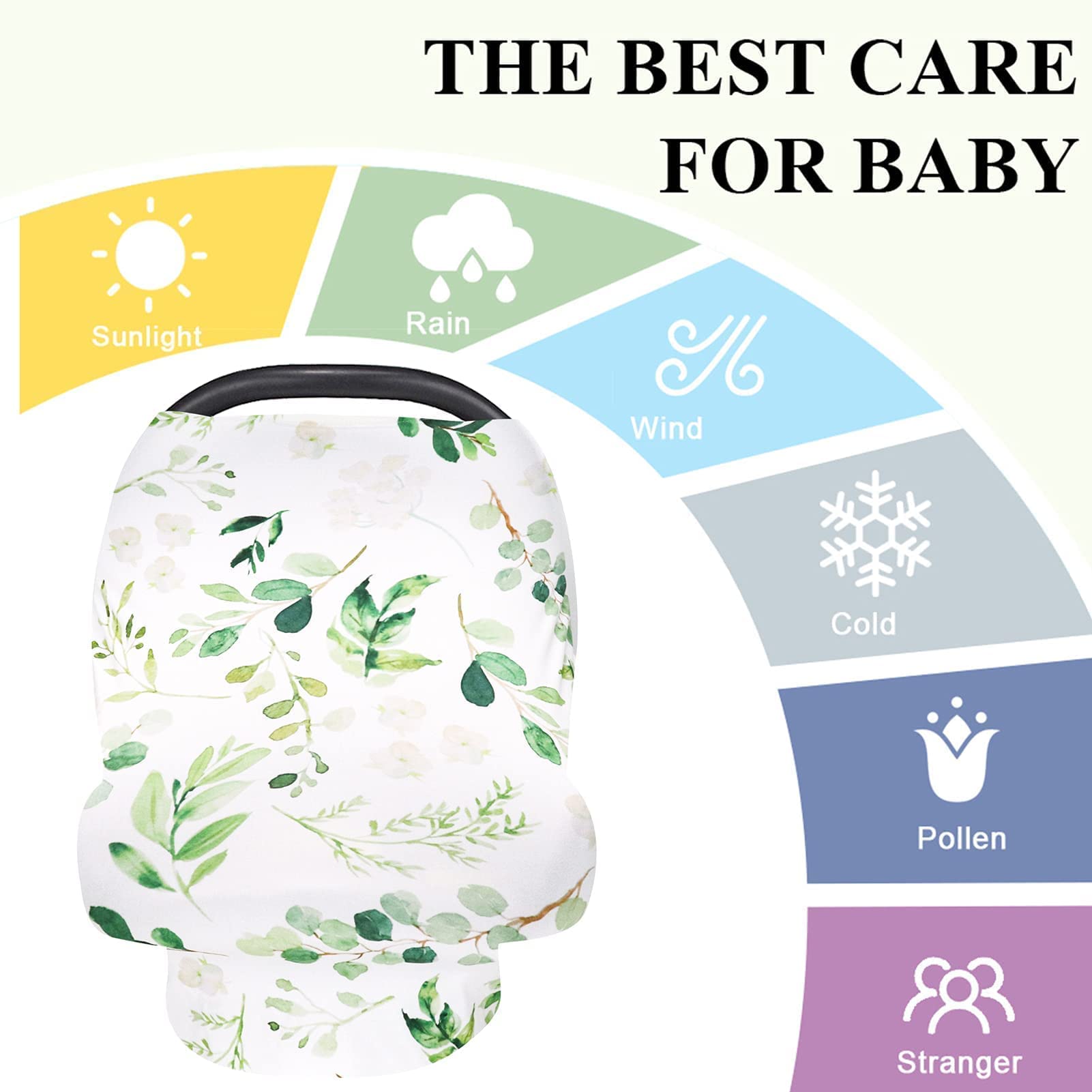 Car Seat Cover for Babies & Nursing Pillow Cover, Green Leaf Car seat Canopy for Boys Girls, Breastfeeding Pillow Slipcover, Soft Fabric Fits Snug On Infant