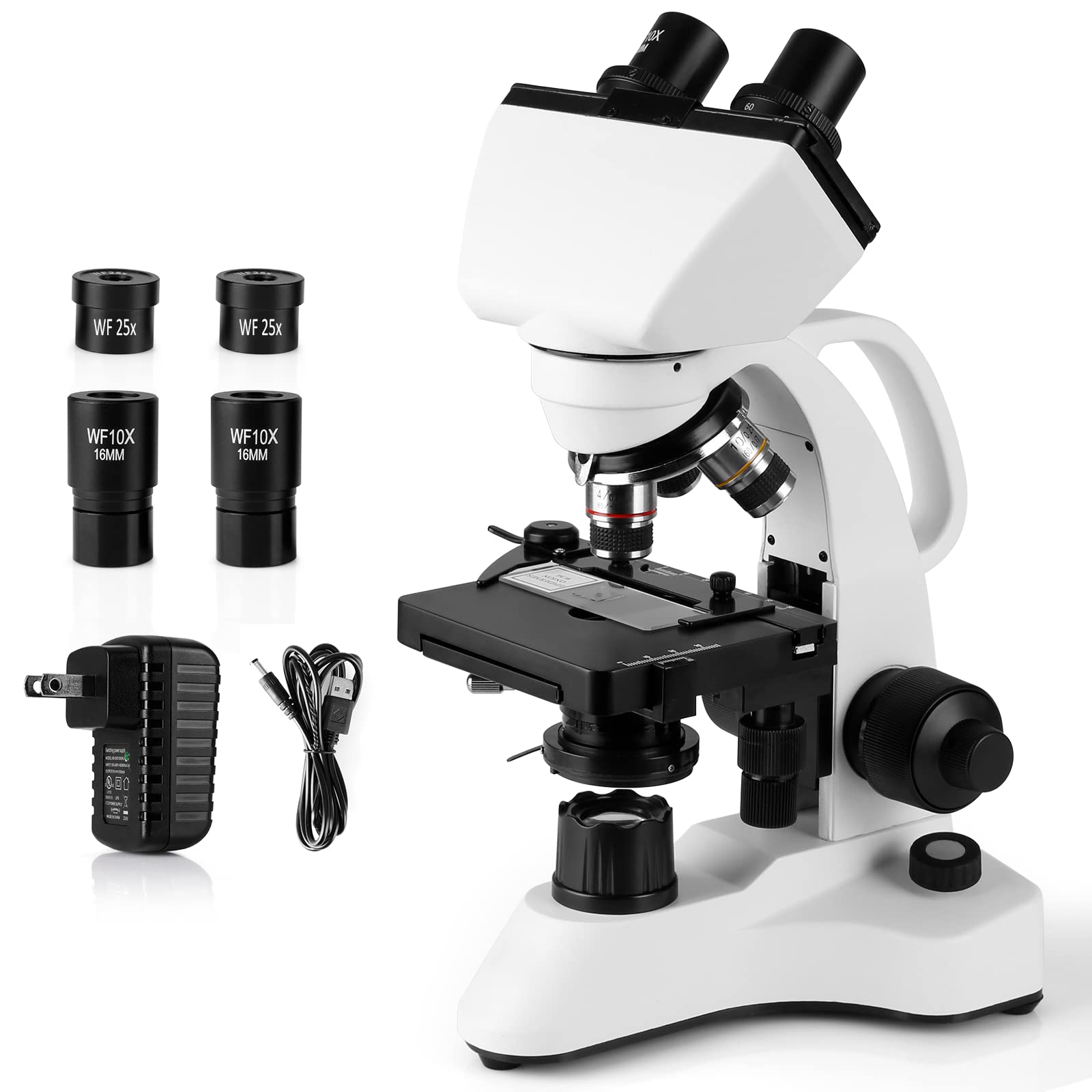 LED Compound Binocular Microscope 40X-1000X with Double Layer Mechanical Stage, Optical Microscope with Wide-Field 10X & 25X Eyepieces, Adjustable Pupillary Distance 360° Rotating Jentsch Head