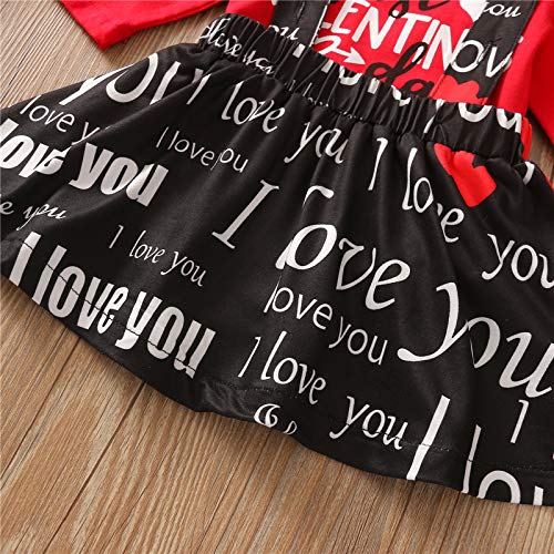 Aoty Toddler Baby Girls Valentine's Day Outfits Suspender Skirt Love Heart Print Skirt (Red Heat, 0-3 Months)