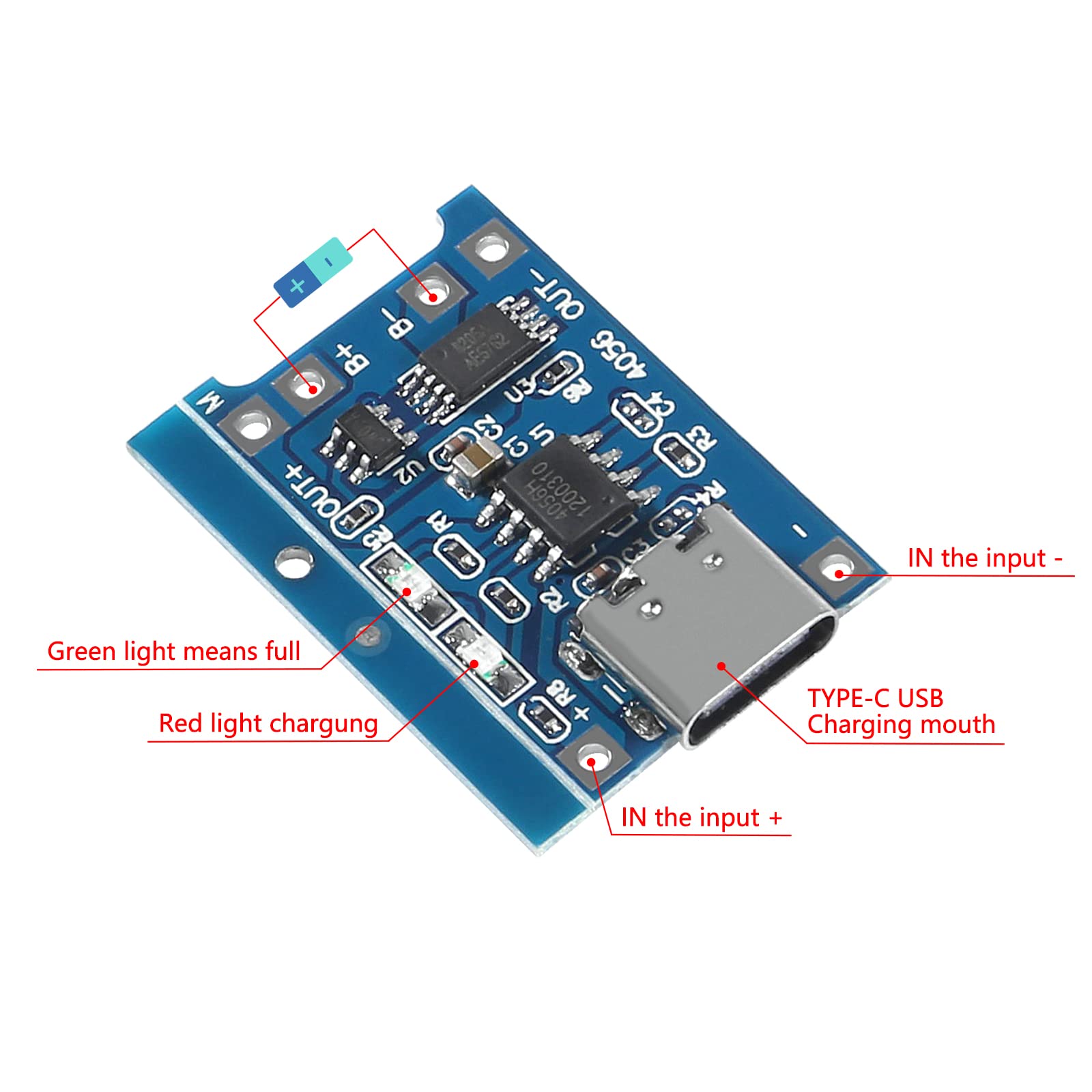 Alinan 5pcs TP4056 Charging Module Type C USB Lithium Battery Charging Board BMS 5V 1A Li-ion Micro USB Charge Module Protection with 5pcs 3.7V 18650 Battery Holder Bundle with Wire