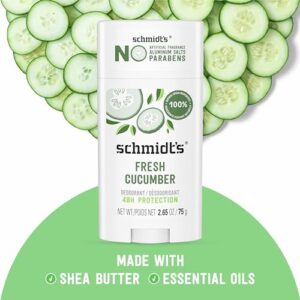 Schmidt's Aluminum-Free Vegan Deodorant Fresh Cucumber 4 Count for Women and Men, with 24 Hour Odor Protection, Natural Ingredients, Cruelty-Free, 2.65 oz