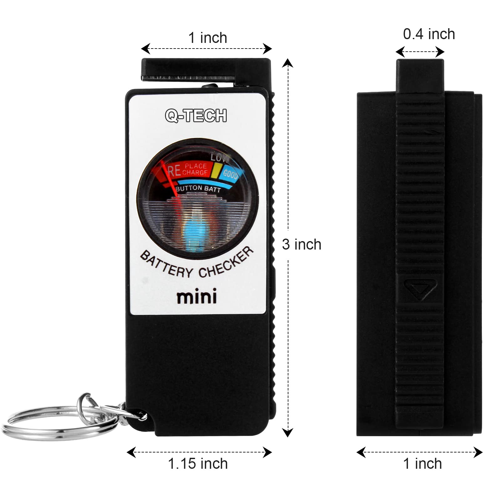 Mini Battery Tester Checker for AA AAA C D 9V 1.5V Button Coin Batteries with Keychain Black