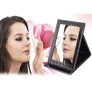 PNVXNUS Folding Travel Mirrors, Vanity Mirror with Desktop Standing,Personal Portable Makeup Mirror (Black)