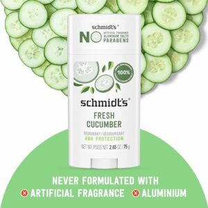 Schmidt's Aluminum-Free Vegan Deodorant Fresh Cucumber 4 Count for Women and Men, with 24 Hour Odor Protection, Natural Ingredients, Cruelty-Free, 2.65 oz