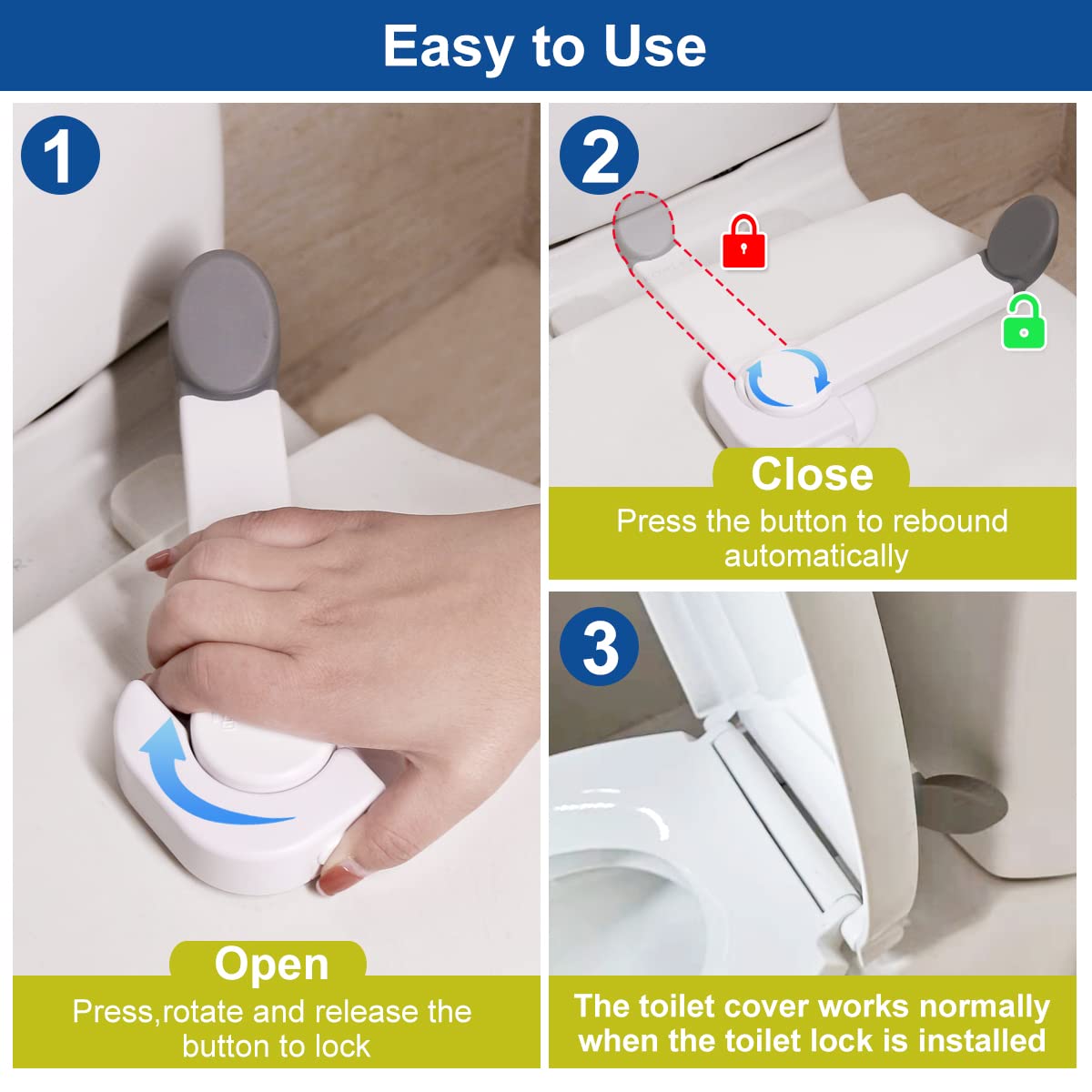 Fangze Toilet Locks Baby Proof - Upgraded 3 Pack Baby Proofing Toilet Safety Seat Lock for Toddlers, Toilet Lid Lock Fit Most Toilet Seats White