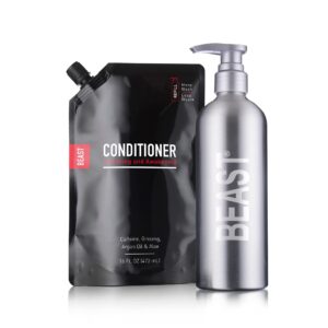 beast hydrating hair conditioner 16oz pouch + reusable durable aluminum beast bottle 16oz