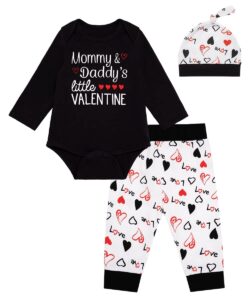 lensous newborn infant baby boys girls mommy&daddy's little valentine outfits romper pants set（black,6-12months）