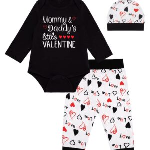 LENSOUS Newborn Infant Baby Boys Girls Mommy&Daddy's Little Valentine Outfits Romper Pants Set（Black,6-12Months）