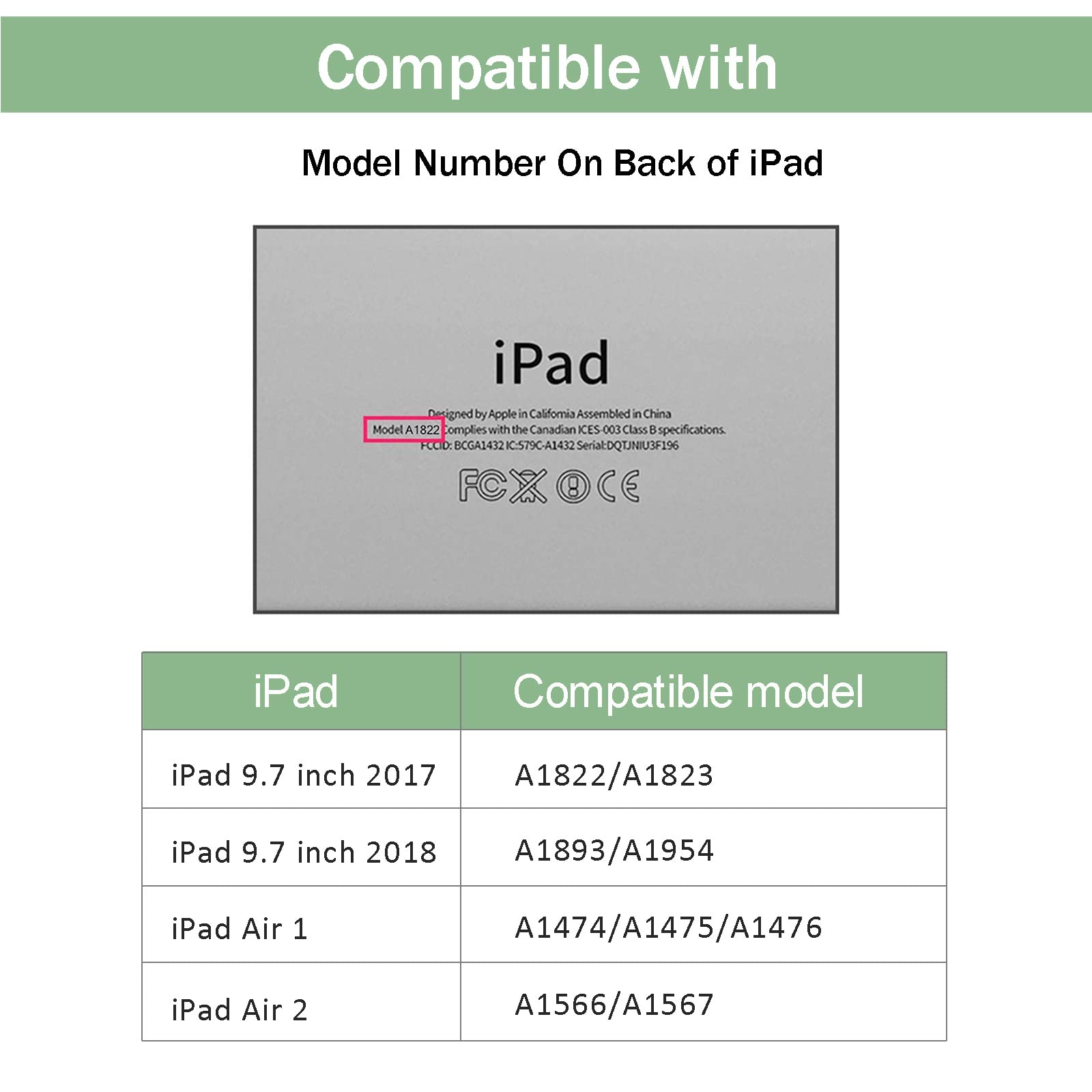 Hoidokly iPad 6th / 5th Generation 9.7 inch Case (2018/2017), iPad Air 2 & 1 9.7 Inch (2014/2013) Case with TPU Shockproof Back Cover [Built-in Pencil Holder, Auto Sleep/Wake] - Matcha Green