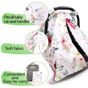 Car Seat Cover & Carseat Headrest, Flower Peekaboo Opening Minky Carseat Canopy Head Support & Seat Belt Cover, Car Accessories for Newborn Girls