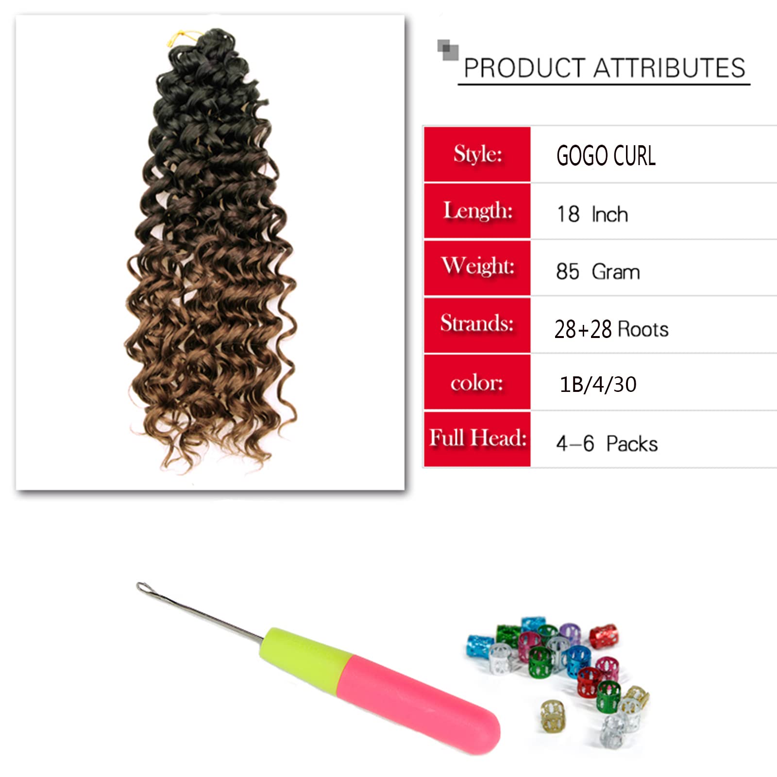 GoGo Curl Crochet hair 18inch Water Wave Crochet hair Ombre Synthetic Bohemian Crochet Braid Deep Wave Braiding hair Extensions (5Packs,1B/4/30)