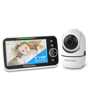 baby monitor- 5" 720p hd display video baby monitor with camera and audio, remote pan&tilt&zoom, feeder alert, night vision, lullaby player,long range