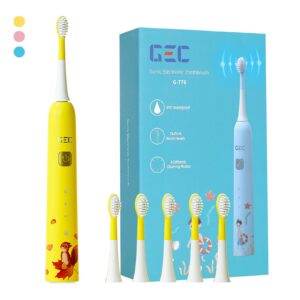 gec products kids sonic rechargeable electric toothbrush,soft head for protact,children's electric toothbrushes,6 modes,44000 vibrations per minute,ipx7 waterproof,2-min timer for age 4+