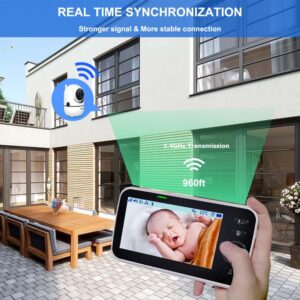 Baby Monitor- 5" 720P HD Display Video Baby Monitor with Camera and Audio, Remote Pan&Tilt&Zoom, Feeder Alert, Night Vision, Lullaby Player,Long Range