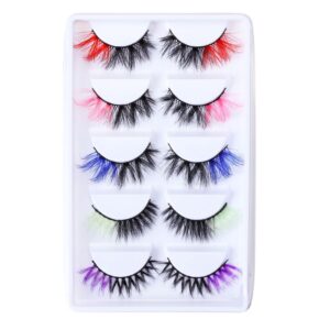 gootrades 2023 5 pairs colored false eyelashes pack, 3d fluffy faux mink color eye lashes strip wipsy multicolored two-toned fake lashes for daily christmas cosplay, red/pink/blue/green/purple lashes on the end