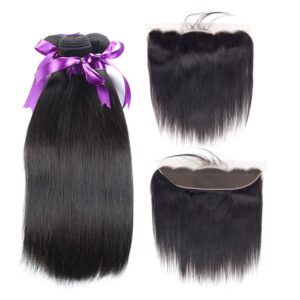 hair extensions, wigs & accessories peruvian straight 3 bundles with 13 * 4 lace frontal closure hair weave bundles with baby hair non remy human hair extension for women (length : 26 26 26cl20)