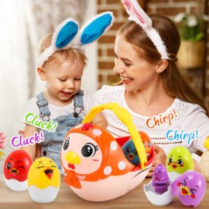 LinseyFun Baby Easter Egg Toy Basket, 6PCS Matching Eggs, Easter Musical Eggs for Babies Toddlers, Easter Basket Ideas for 1 2 3 4 5 Year Old Boys & Girls