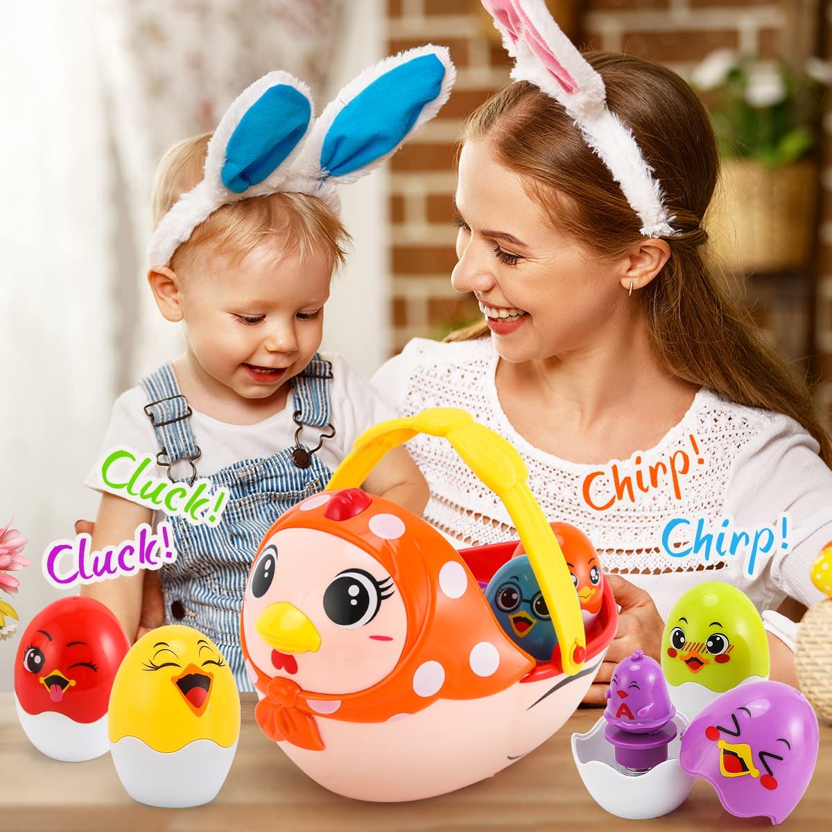 LinseyFun Baby Easter Egg Toy Basket, 6PCS Matching Eggs, Easter Musical Eggs for Babies Toddlers, Easter Basket Ideas for 1 2 3 4 5 Year Old Boys & Girls