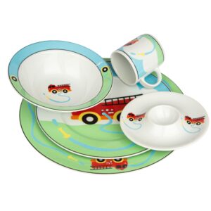 children's porcelain dinnerware sets, kids dinnerware sets, kids porcelain plates - bowl - junior mug - egg cup sets, children's porcelain tableware sets (firetruck)