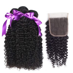 hair extensions, wigs & accessories brazilian kinky curly hair 3 bundles with 4 * 4 closure human hair bundles with closure human hair weave for women