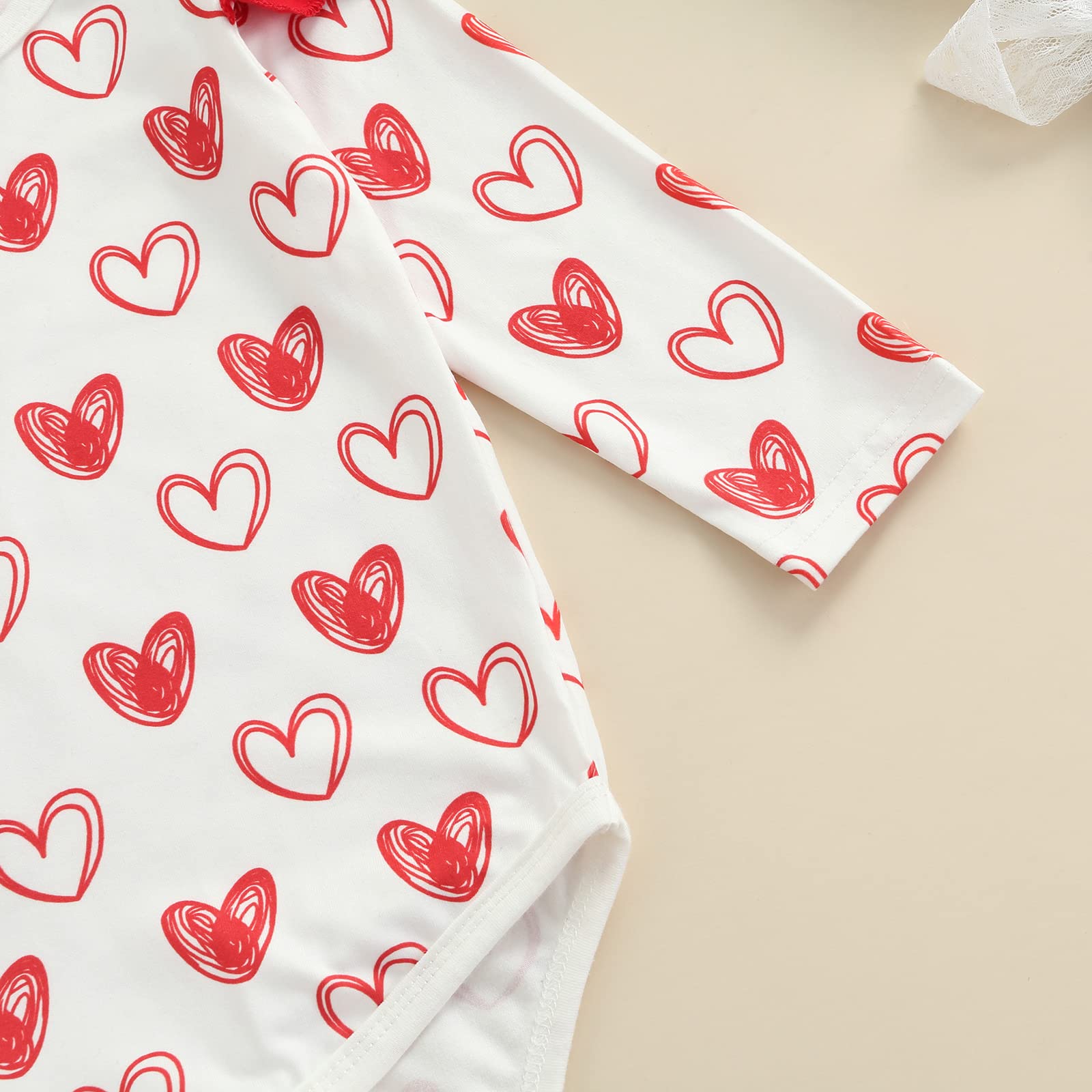 oneflow Infant Baby Girls Valentines Day Outfits Love Heart Print Shirt Romper Bodysuit Onesie Pants Newborn Clothes Set (A-Red Heart Romper Outfit, 0-6 Months)