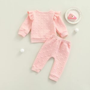 Newborn Baby Girl 2pcs Clothes Fall Winter Heart Sweatshirt Pullover Top and Bowknot Pants Valentine´s Day Outfits (Pink, 6-12 Months)