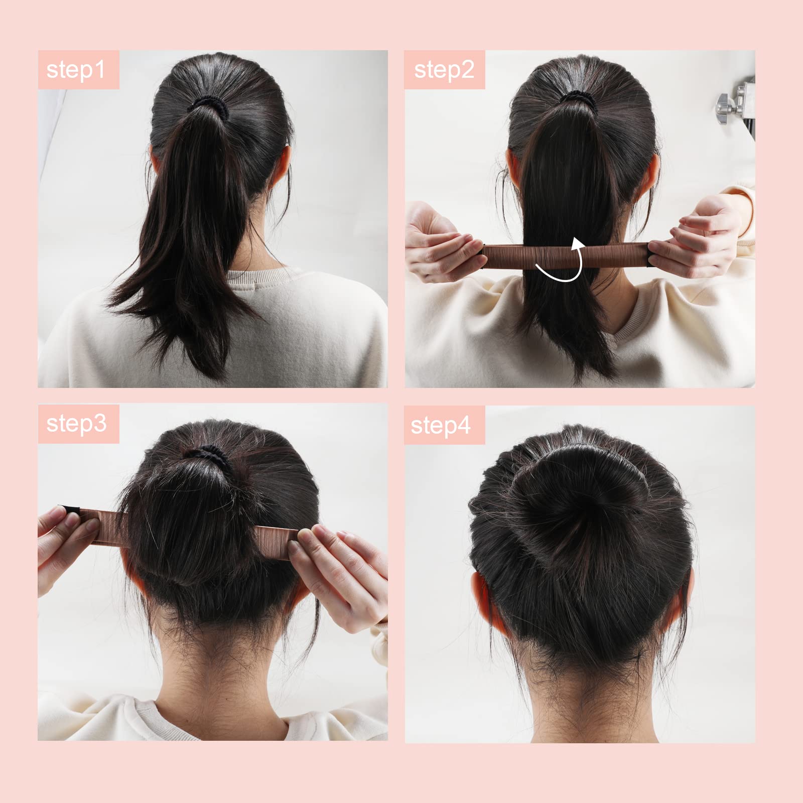 Boobeen 4 Piece Hair Bun Maker for Women DIY Girls - French Twist Snap Roll Tool for Long Hairstyles