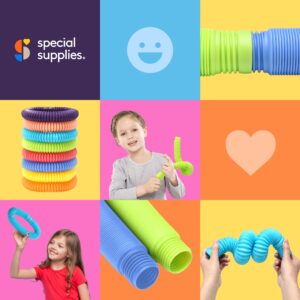 Special Supplies 8-Pack Fun Pull and Stretch Tubes for Kids - Pop, Bend, Build, and Connect Toy, Provide Tactile and Auditory Sensory Play, Colorful, Heavy-Duty Plastic (Huge)