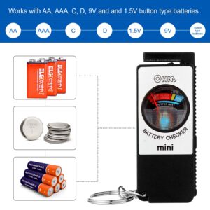 Mini Battery Tester Checker for AA AAA C D 9V 1.5V Button Coin Batteries with Keychain Black