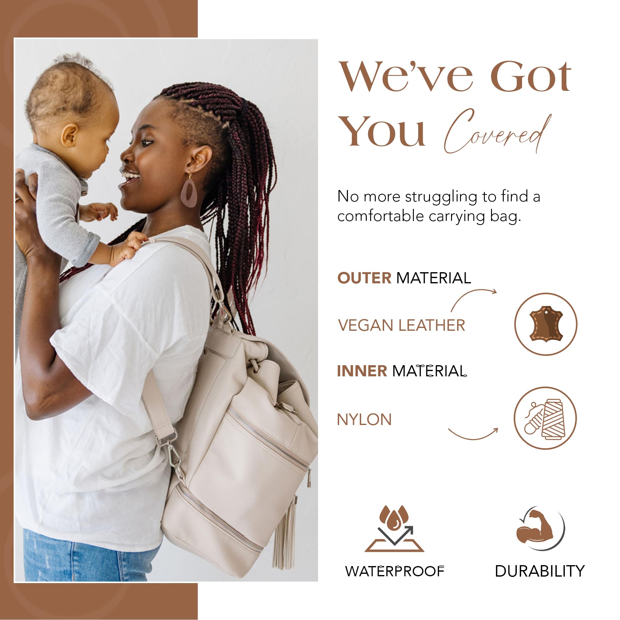 Citi Collective Journey Pearl Vegan Leather Diaper Bag Backpack | Elegant, Multifunctional, Travel Diaper Bag with Changing Pad, Stroller Straps & Insulated Bottle Pockets.