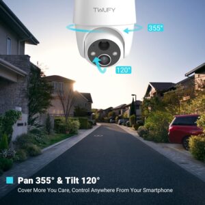 TWUFY Wireless, 360°PTZ Solar Outdoor Security Cameras with Pan 355° Tilt 120°, 15000mAh Battery, 1080P Night Vision,PIR Motion Detection, 2-Way Audio, IP65