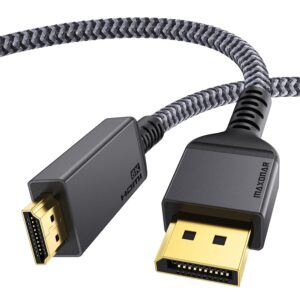 Maxonar 8K DisplayPort 1.4 to HDMI 2.1 Cable, 6.6FT Unidirectional DP1.4 to HDMI 2.1 Video Cord Support 4K@120Hz Dynamic HDR,HDCP 2.3,DSC 1.2a for RTX 3090, RX6900, PC, AMD NVIDIA Graphics