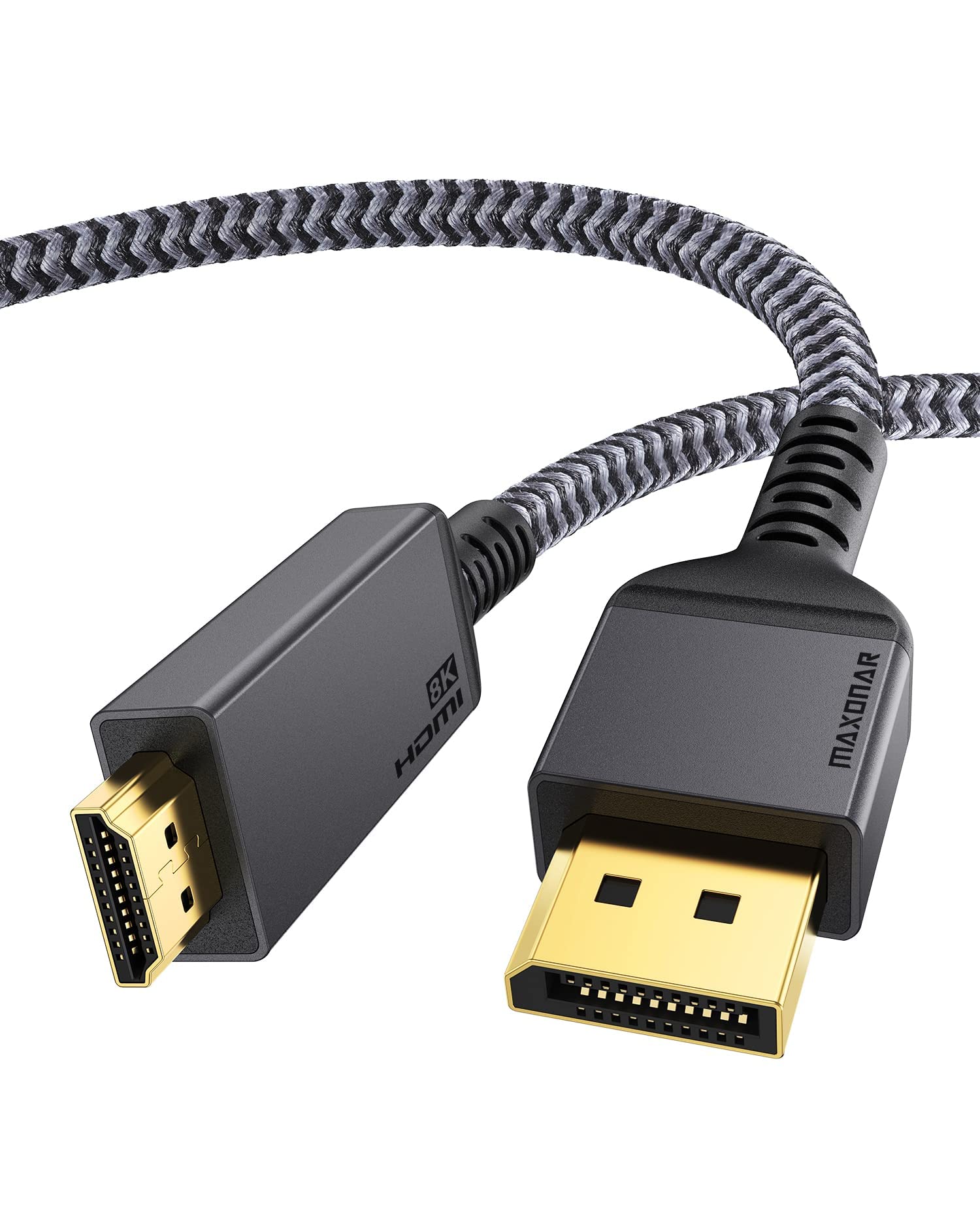 Maxonar 8K DisplayPort 1.4 to HDMI 2.1 Cable, 6.6FT Unidirectional DP1.4 to HDMI 2.1 Video Cord Support 4K@120Hz Dynamic HDR,HDCP 2.3,DSC 1.2a for RTX 3090, RX6900, PC, AMD NVIDIA Graphics