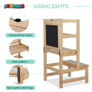 JOYMOR Kids Kitchen Standing Tower with Safety Rail, Chalkboard, Children Learning Step Tower for Kitchen Counter, Mothers' Helper (Natural)