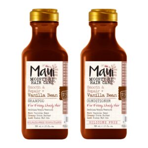 maui moisture smooth & repair anti-frizz curl shampoo, vanilla bean 13 fl oz smooth & repair + bean antifrizz curl conditioner to deeply hydrate & moisturize thick