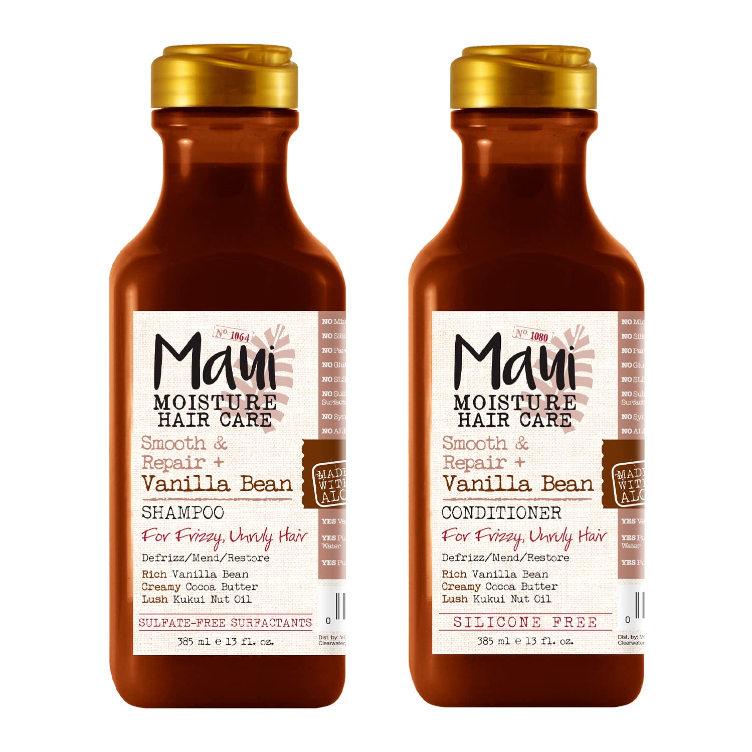 Maui Moisture Smooth & Repair Anti-Frizz Curl Shampoo, vanilla bean 13 Fl Oz Smooth & Repair + Bean AntiFrizz Curl Conditioner to Deeply Hydrate & Moisturize Thick