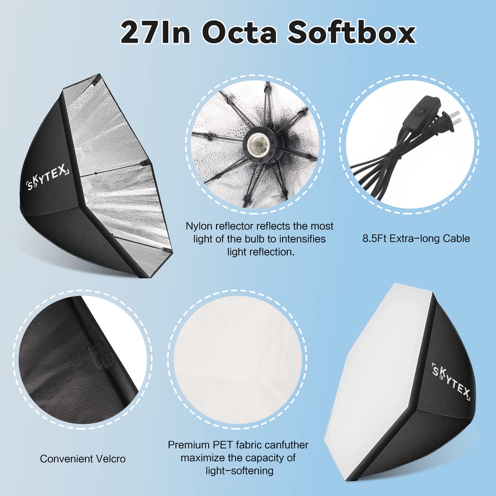 Skytex Softbox Lighting Kit（1Pack）, Continuous Photography Lighting Kit with 20x28in Soft Box 2x135W 5500K E27 Bulb, Photo Studio Lights Equipment for Camera Shooting, Video Recording